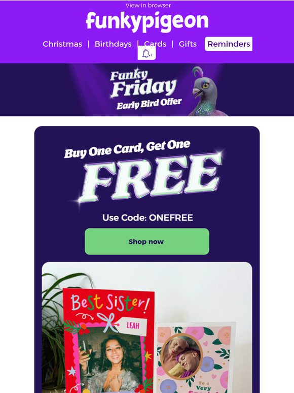 Funky Pigeon: —, get a free card! 🖤 | Milled