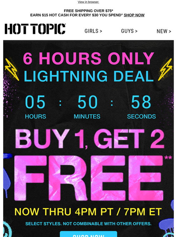 Hot Topic: B1G2 FREE select styles, NOW thru 4PM PT ⚡ We said shop FAST ...