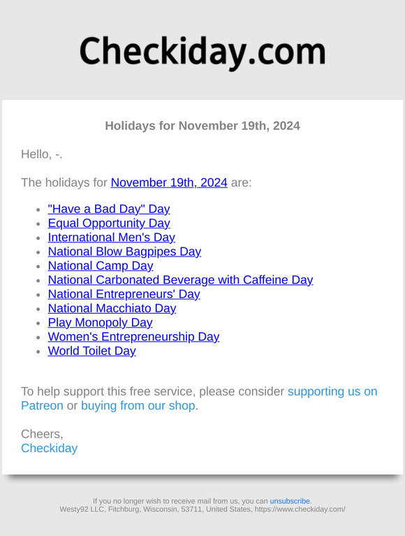 Checkiday: Holidays for November 19th, 2024! 📅🎉 | Milled
