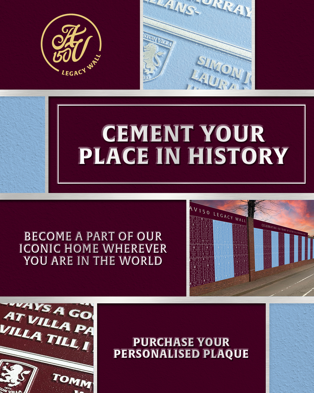 Aston Villa: Cement your place in history through our AV150 Legacy Wall ...