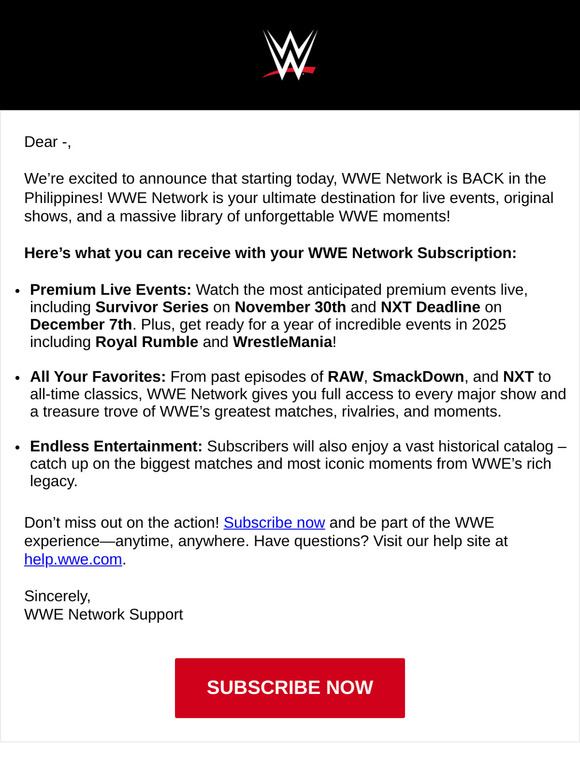 WWE Shop: WWE Network returns to the Philippines! | Milled