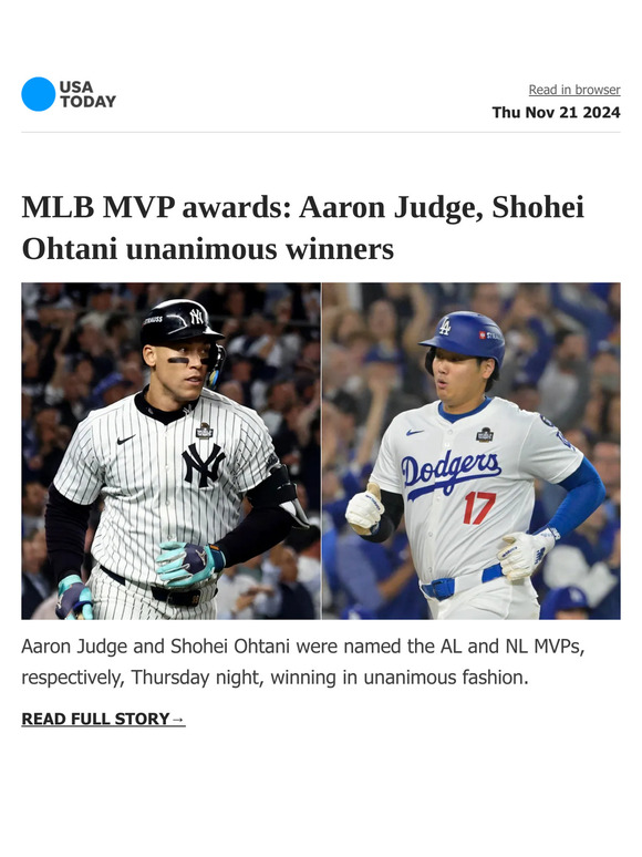 USA TODAY: Breaking: Shohei Ohtani, Aaron Judge win MLB MVP awards for historic 2024 season | Milled
