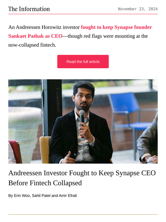 The Information: Exclusive: Andreessen Investor Fought to Keep Synapse ...