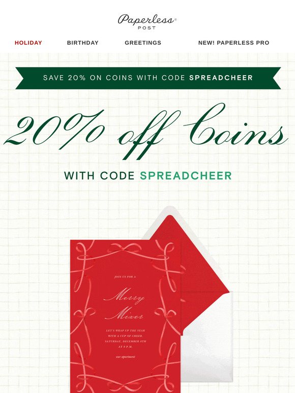 Paperless Post: Save 20% on Coins this week only | Milled