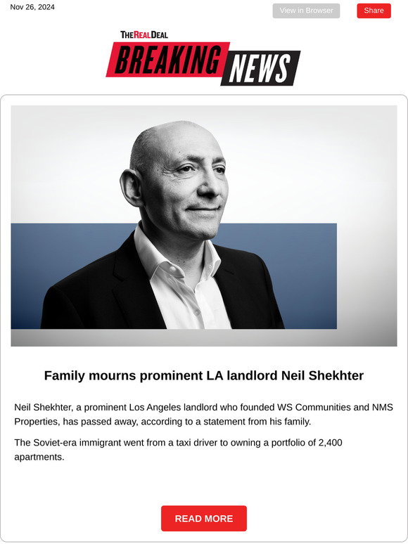 The Real Deal: BREAKING: Neil Shekhter, prominent LA landlord, passes ...