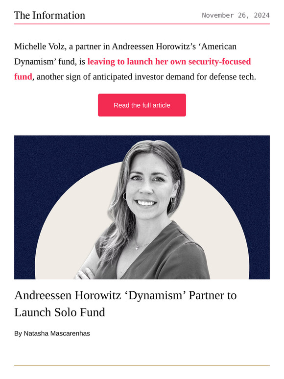 The Information: Scoop: Andreessen Horowitz ‘Dynamism’ Partner to ...
