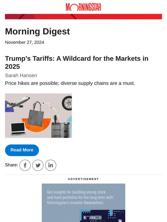 Morningstar: Trump’s Tariffs: A Wildcard for the Markets in 2025 | Milled