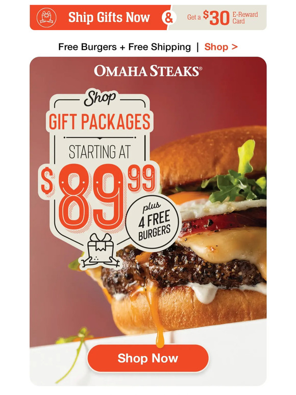 Omaha Steaks: Gift packages start at $89.99 with FREE burgers! | Milled
