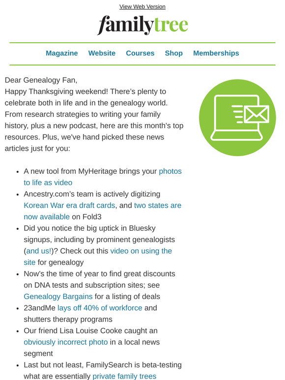 Family Tree Magazine: Your Monthly Genealogy Article Digest: November ...