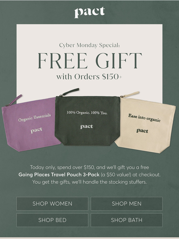 PACT Apparel, Inc.: Free Gift ($50 Value) with Orders $150+ | Milled