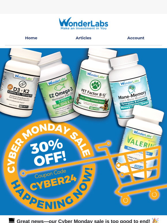Wonder Laboratories: SURPRISE! We've Extended Our Cyber Sale! | Milled