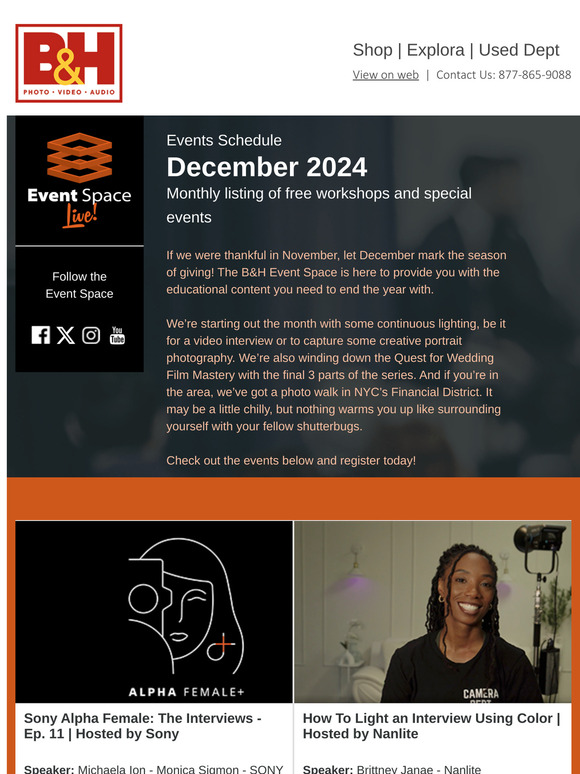 B&H Photo: The B&H Event Space has you covered with the virtual educational content you need ...