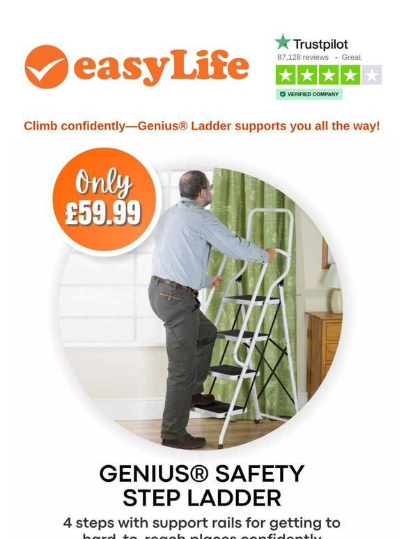 Easylife: Why risk a wobble? Step up securely with Genius® Step Ladder ...