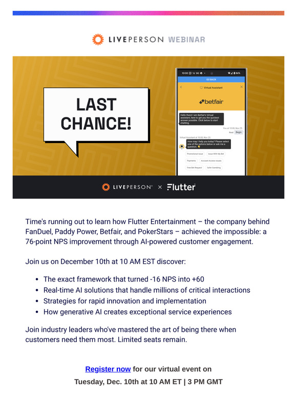 LivePerson: [Webinar] Last chance to learn Flutter's NPS success secret ...