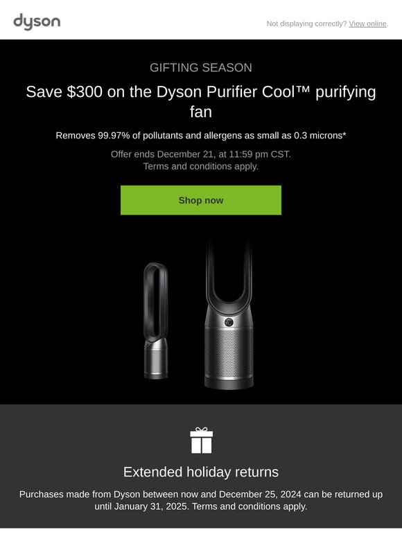 Dyson: Limited time offer. Save $300 on the Dyson Purifier Cool ...