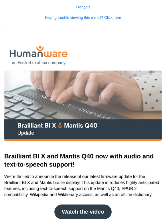 HumanWare: Brailliant BI X and Mantis Q40 now with audio and text-to-speech support! | Milled