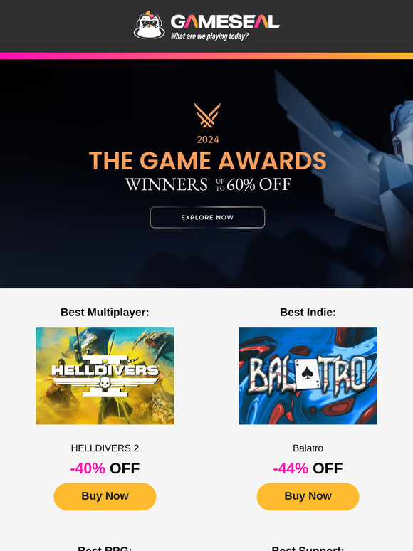 Gameseal: 🎮🏆 Up To -60% off THE GAME AWARDS 2024 Winners: Helldivers 2 ...
