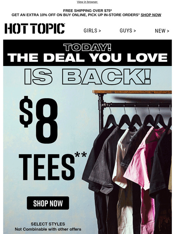 Hot Topic: TEES ARE $12 & UNDER! The deal you love is BACK ↩️ | Milled