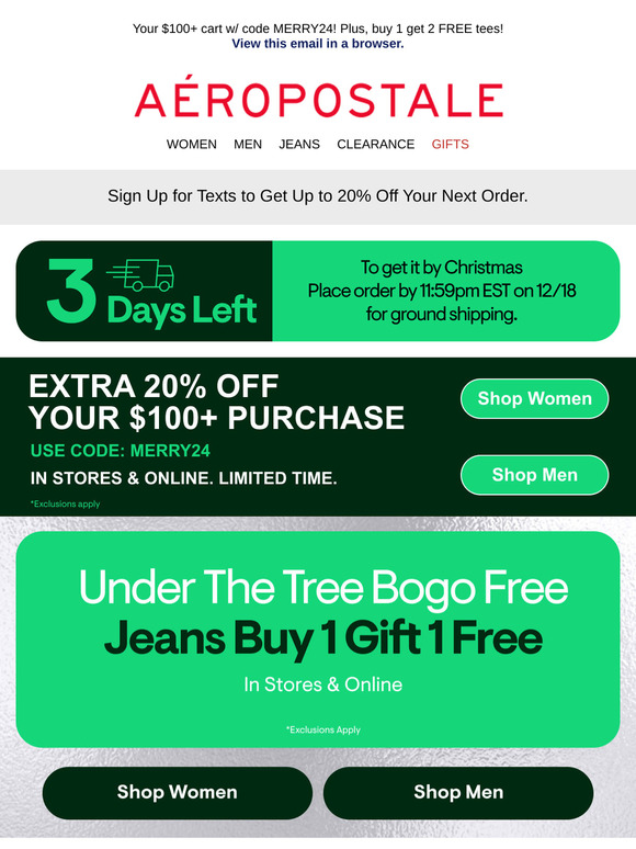 P.S. from Aeropostale: FREE JEANS? Yes Please. Just Buy 1 👖 + EXTRA 20% OFF | Milled