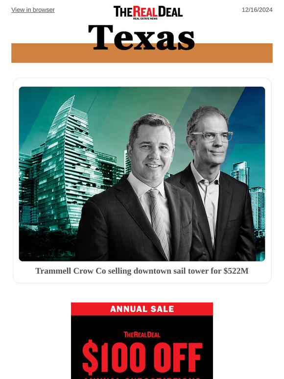 The Real Deal: Trammell Crow Co selling downtown sail tower; Ali ...