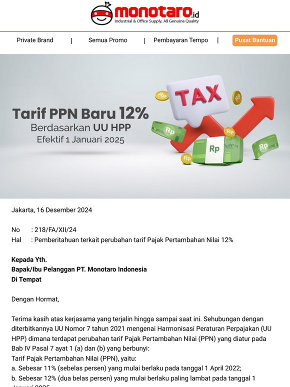 Sukamart: 📢 Pemberitahuan terkait perubahan tarif Pajak Pertambahan ...