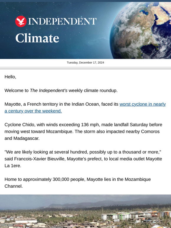 The Independent: French territory hit by worst cyclone in nearly a ...