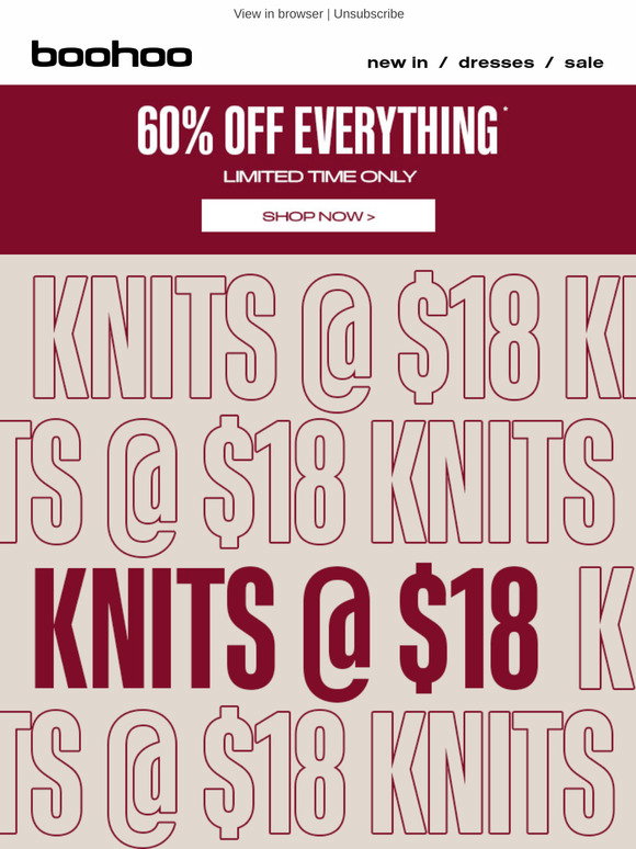 Boohoo: LIMITED OFFER : Knitwear @ $18 ️ | Milled