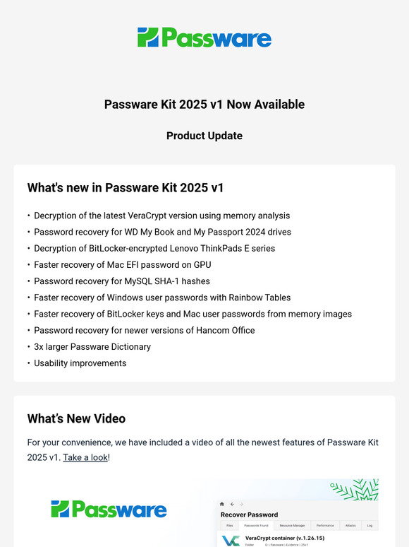 Passware: Passware Newsletter: 💻 Passware Kit 2025 v1 Available | Milled
