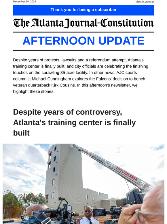 Atlanta Journal-Constitution: Afternoon Update: ATL training center ...