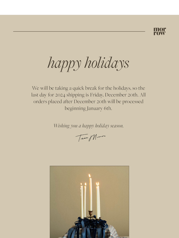 Morrow Soft Goods: Happy Holidays | Last day for 2024 shipping is ...
