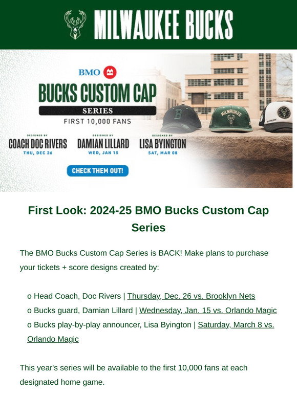 Bucks Pro Shop: Just Launched! 2024-25 BMO Bucks Custom Cap Series | Milled