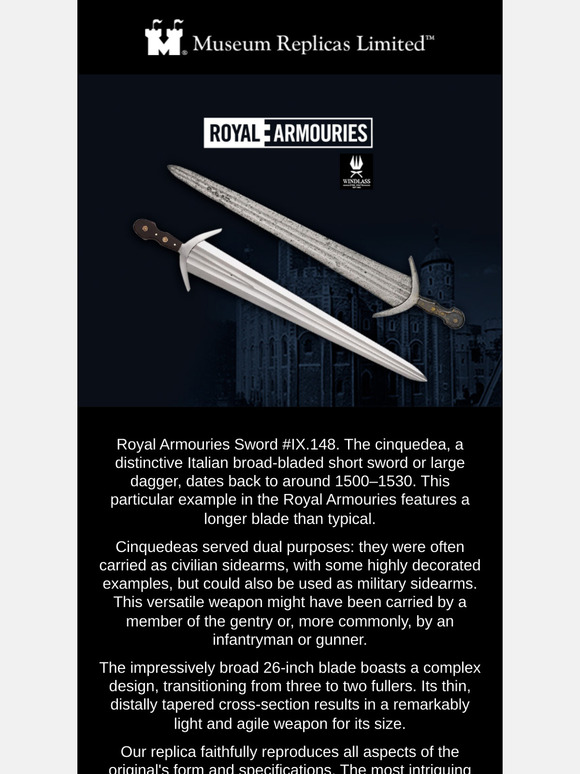 Museum Replicas: NEW Royal Armouries: 16th Century Italian Cinqueda ...