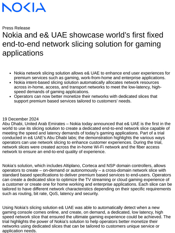 Withings: Nokia and e& UAE showcase world’s first fixed end-to-end network slicing solution for ...