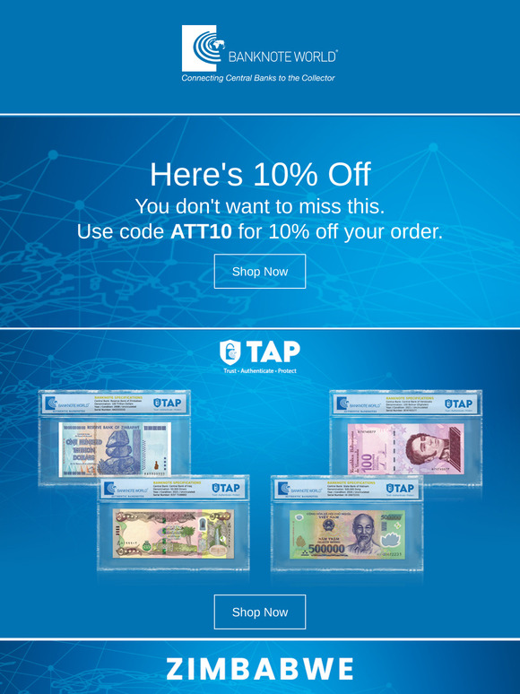 Banknote World: A discount code, just for you. | Milled