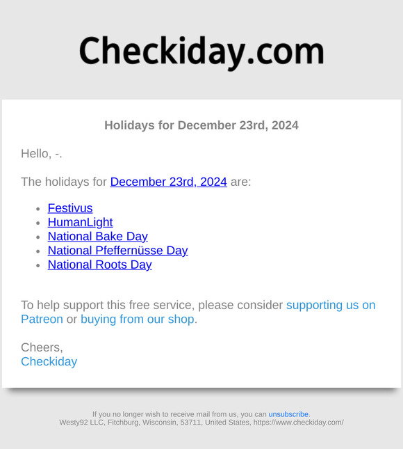 Checkiday: Holidays for December 23rd, 2024! 📅🎉 | Milled