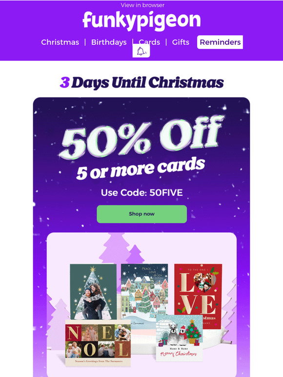 Funky Pigeon: 50% off cards is all yours! 😍 | Milled