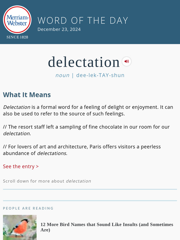 Merriam-Webster: Delectation - plus, 12 More Bird Names that Sound Like ...