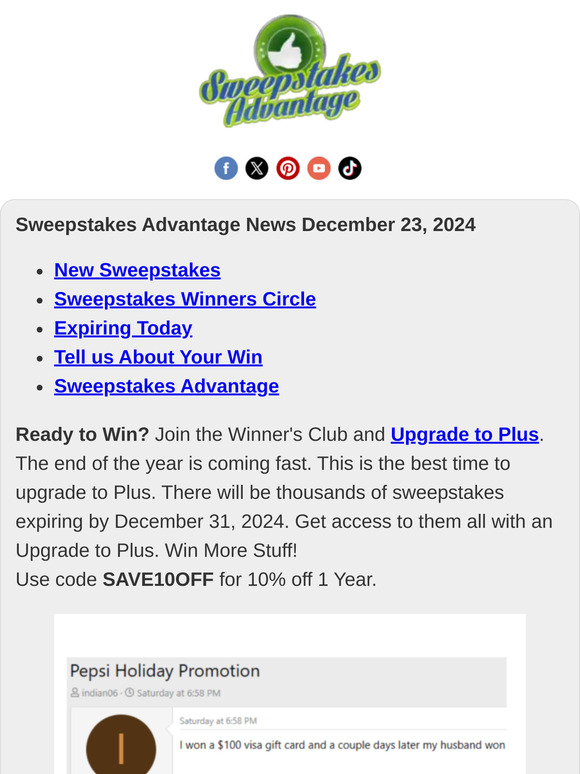 Sweepstakes Advantage: 2024 is Ending with Big Prizes - SA News | Milled