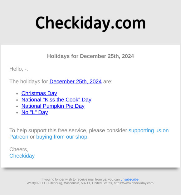 Checkiday: Holidays for December 25th, 2024! 📅🎉 | Milled