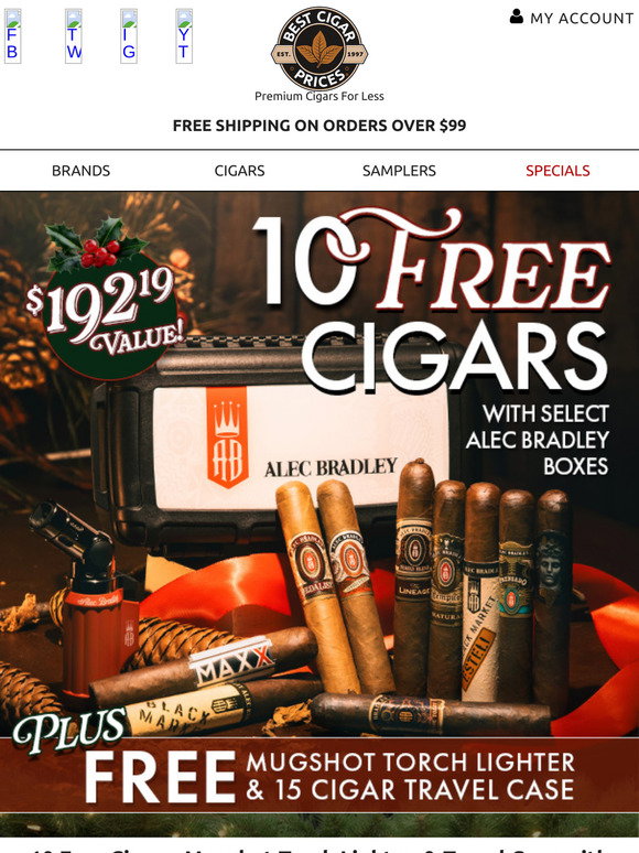 Best Cigar Prices: 10 Free Cigars, Mugshot Torch Lighter, & Travel Case ...