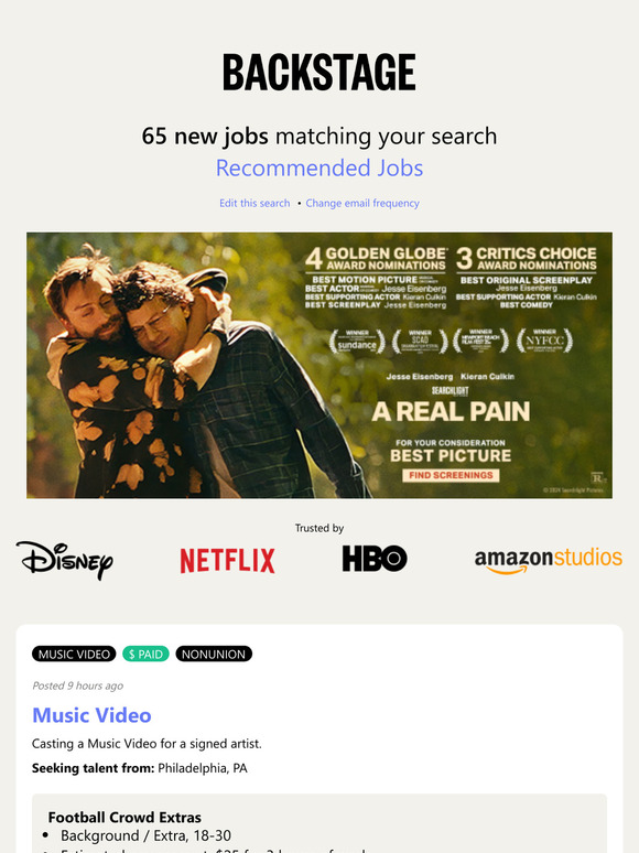 Backstage: 65 New Roles Available for Recommended Jobs - Dec 25 | Milled