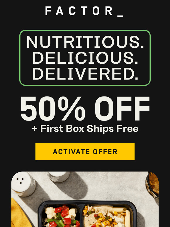 Factor: Get 50% off ready-to-eat meals [first order ships free!] | Milled