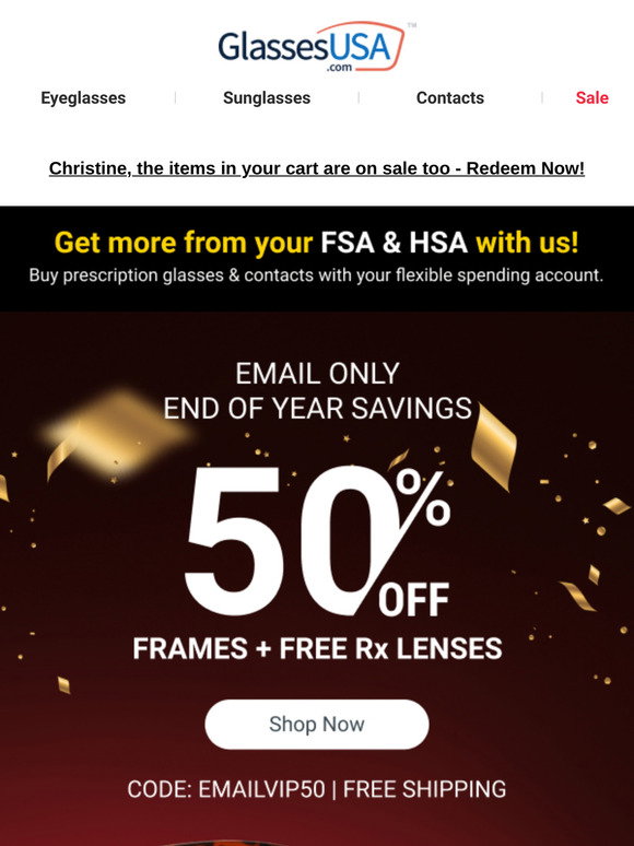 GlassesUSA: 🎉 End the year with MASSIVE email-only savings! | Milled