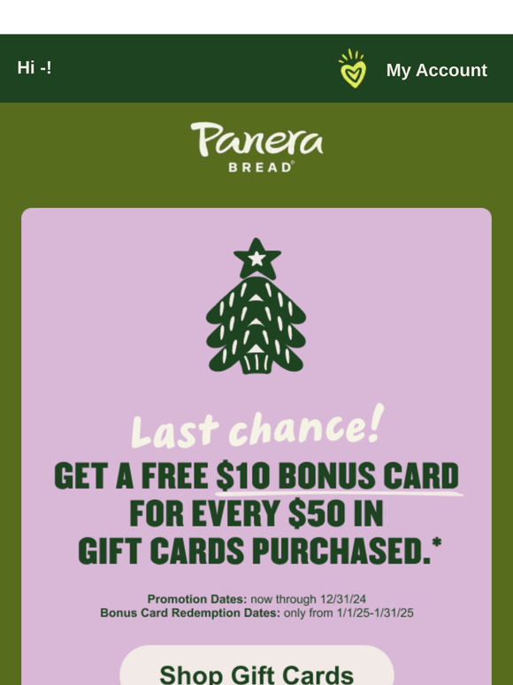 Panera Bread: FREE $10 Bonus Card ends soon! | Milled