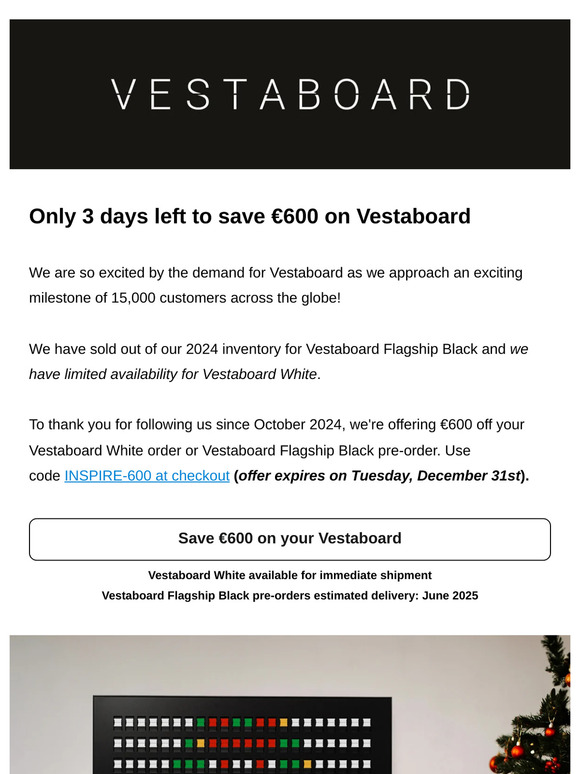 Vestaboard: Save €600 on your Vestaboard before year-end | Milled