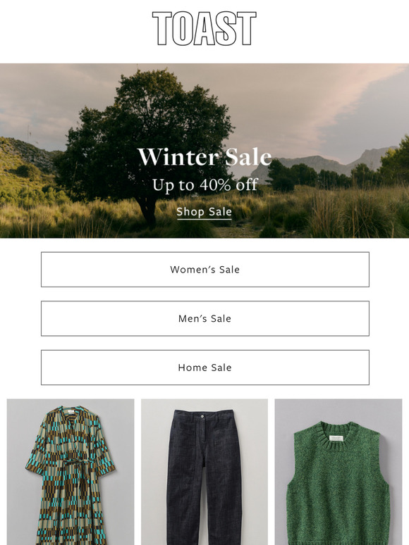 Toast: Winter Sale | Up to 40% off online | Milled