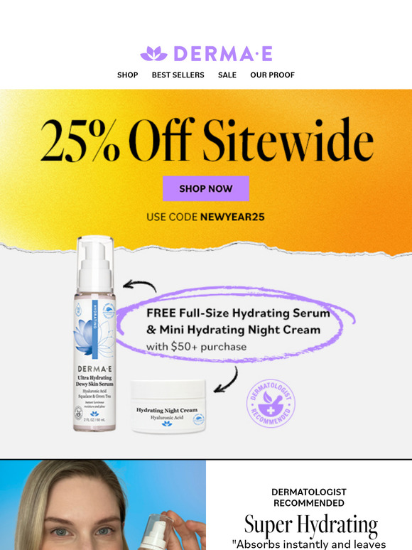 DERMA E: 💧 Hydrate & Glow: 25% Off + Free Gifts on $50+ Use Code ...