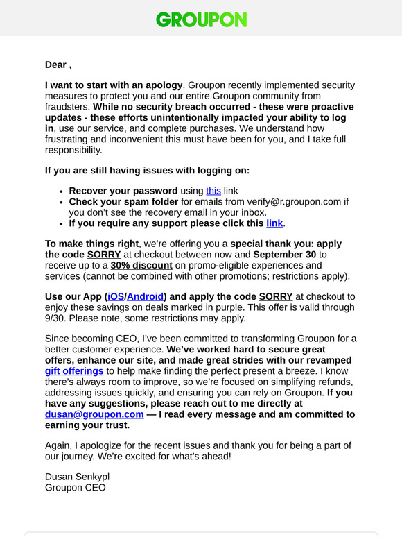 Groupon: Groupon’s CEO: Apology for Our Error and a Small Thank You ...