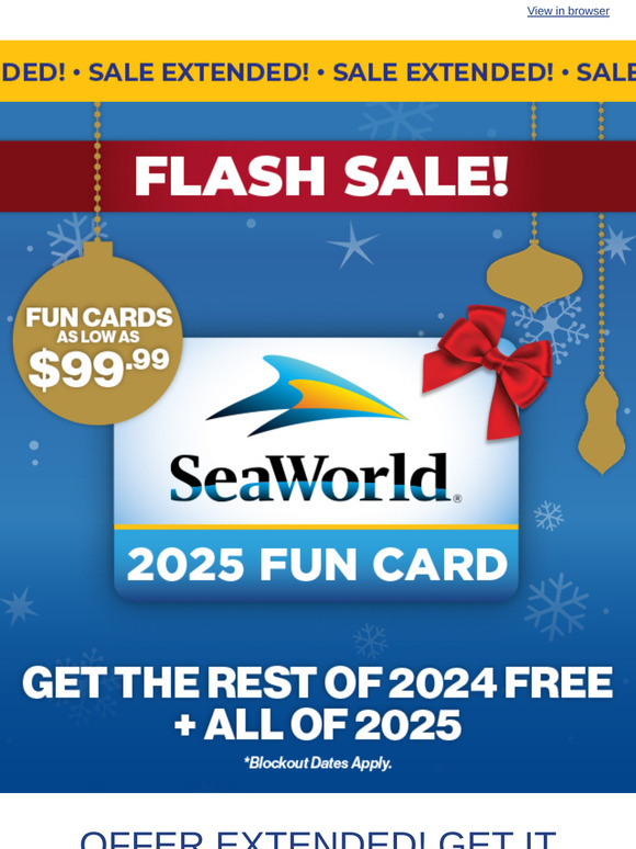 SeaWorld: EXTENDED: Fun Cards as low as $99.99 | Milled