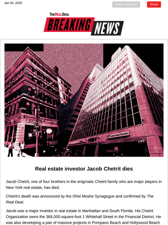 The Real Deal: BREAKING: Real estate investor Jacob Chetrit dies | Milled